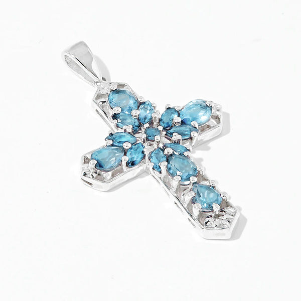 Blue Topaz Cross Pendant - Himalayan Gems