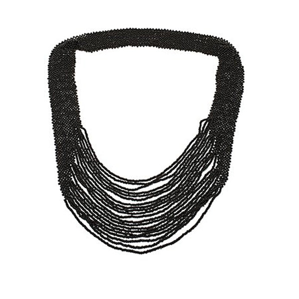 Beaded Potay Bold Waterfall Necklace -Black - Himalayan Gems