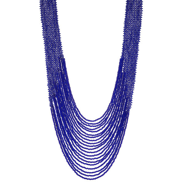 Beaded Potay Bold Waterfall Necklace - Blue - Himalayan Gems