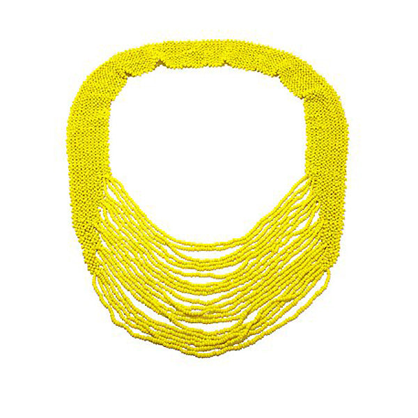 Beaded Potay Bold Waterfall Necklace - Yellow - Himalayan Gems