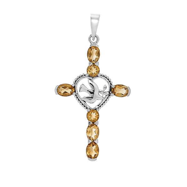 Citrine Dove of Peace Cross Pendant - Himalayan Gems
