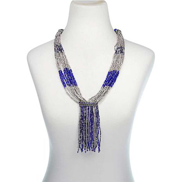 Blue Potay Beaded Tassel Necklace - Himalayan Gems